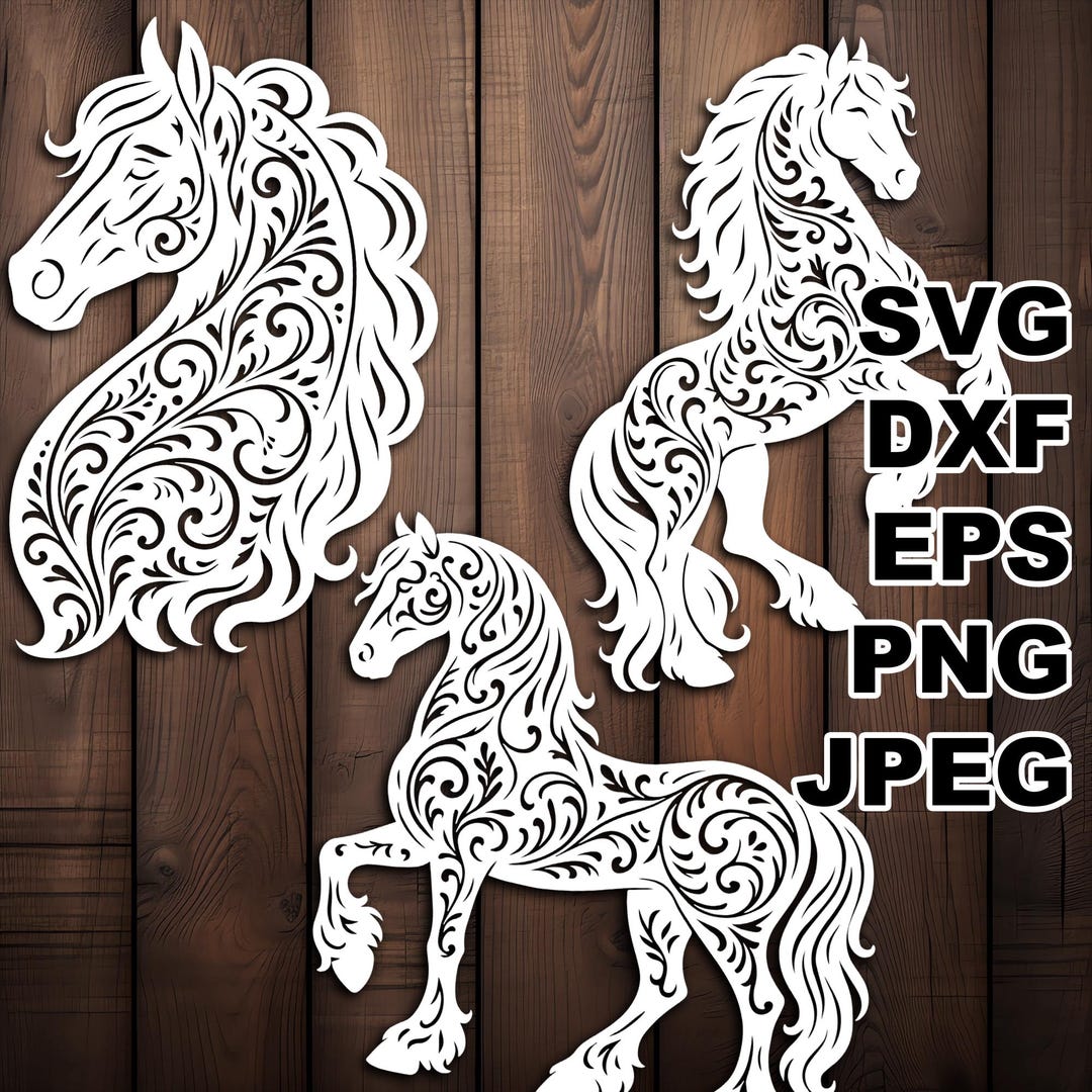 Filigree Friesian SVG Cut Files (svg Dxf Png Eps Jpeg) Silhouette ...