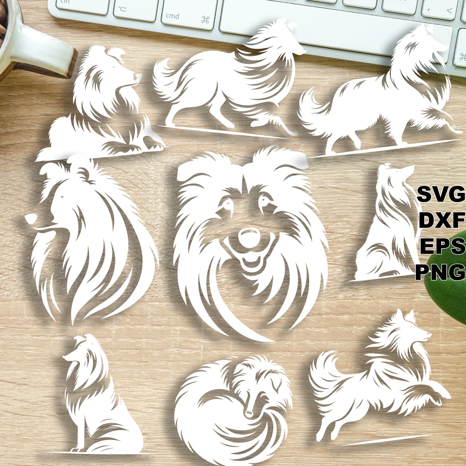 Rough Collie SVG Cut Files svg Dxf Png Eps Silhouette & Cricut, Digital ...