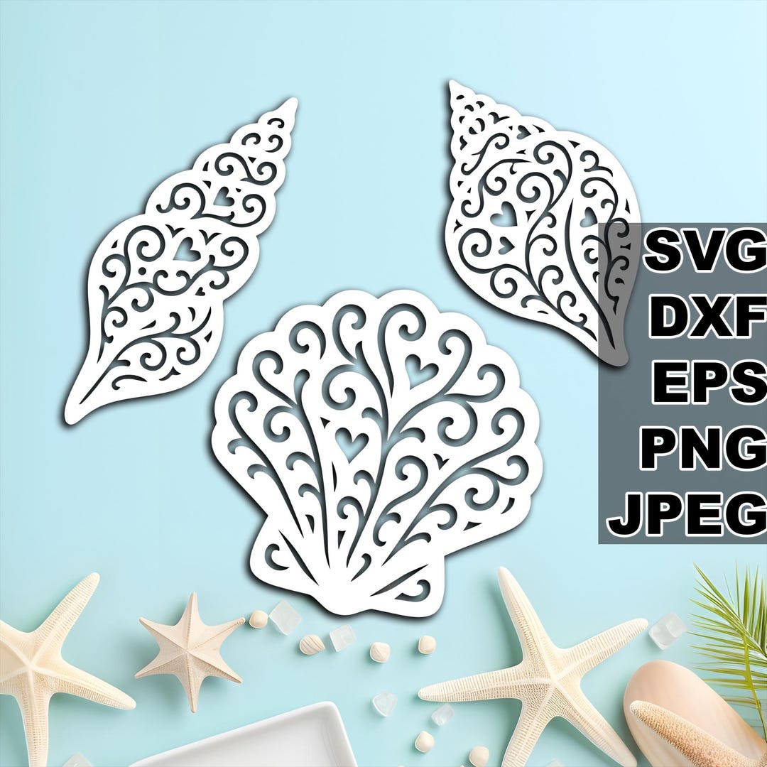Lovely Seashells SVG Cut Files (svg Dxf Png Eps Jpeg) Silhouette ...