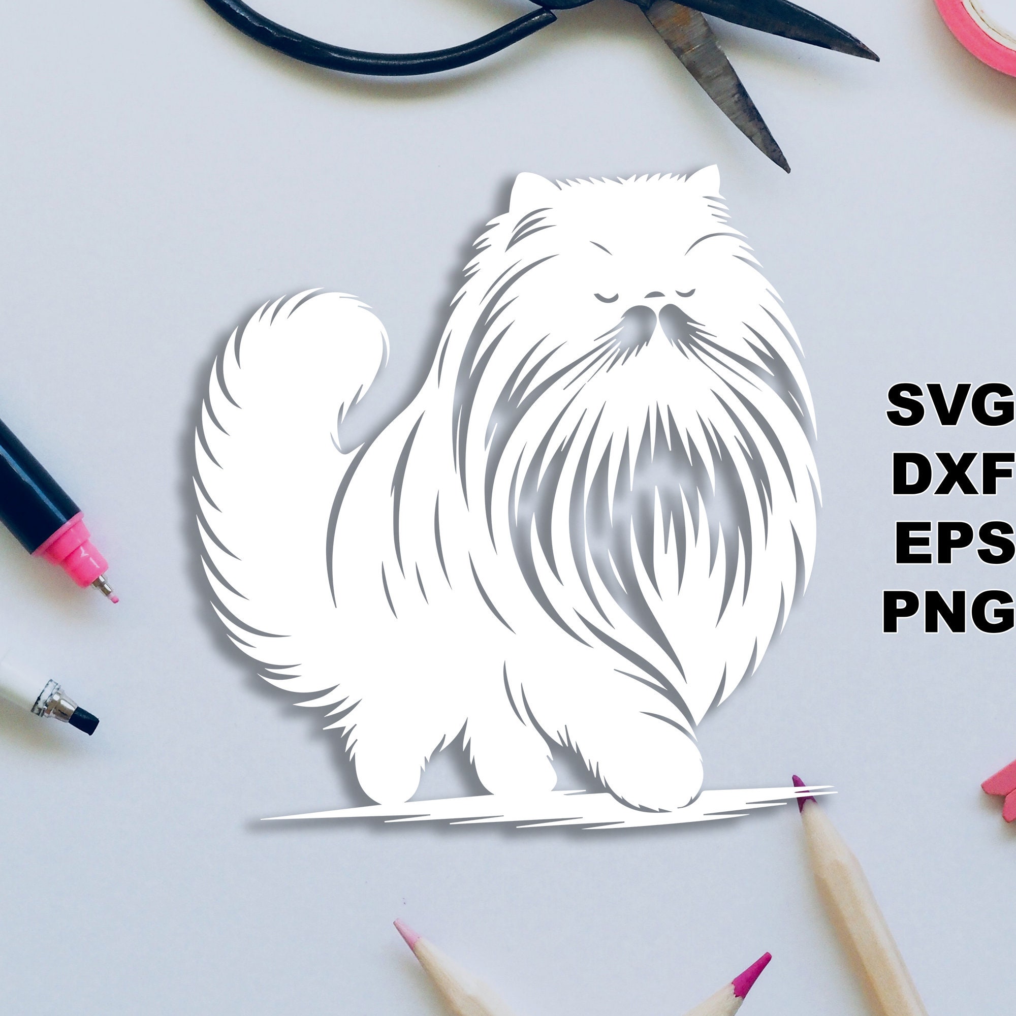 Persian Cat SVG Cut Files svg Dxf Png Eps Silhouette & Cricut, Digital ...