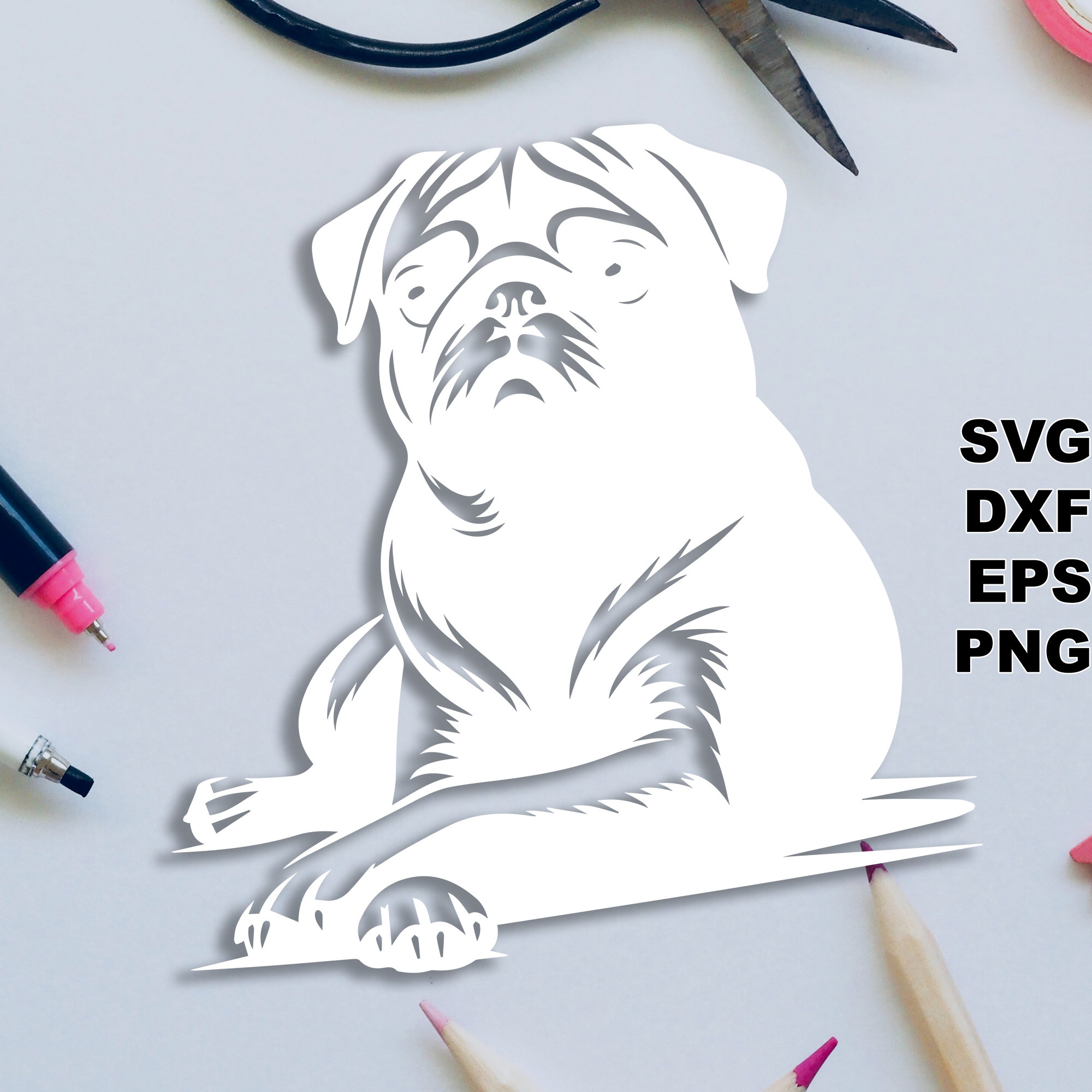 Pug SVG Cut Files svg Dxf Png Eps Silhouette & Cricut, Digital ...