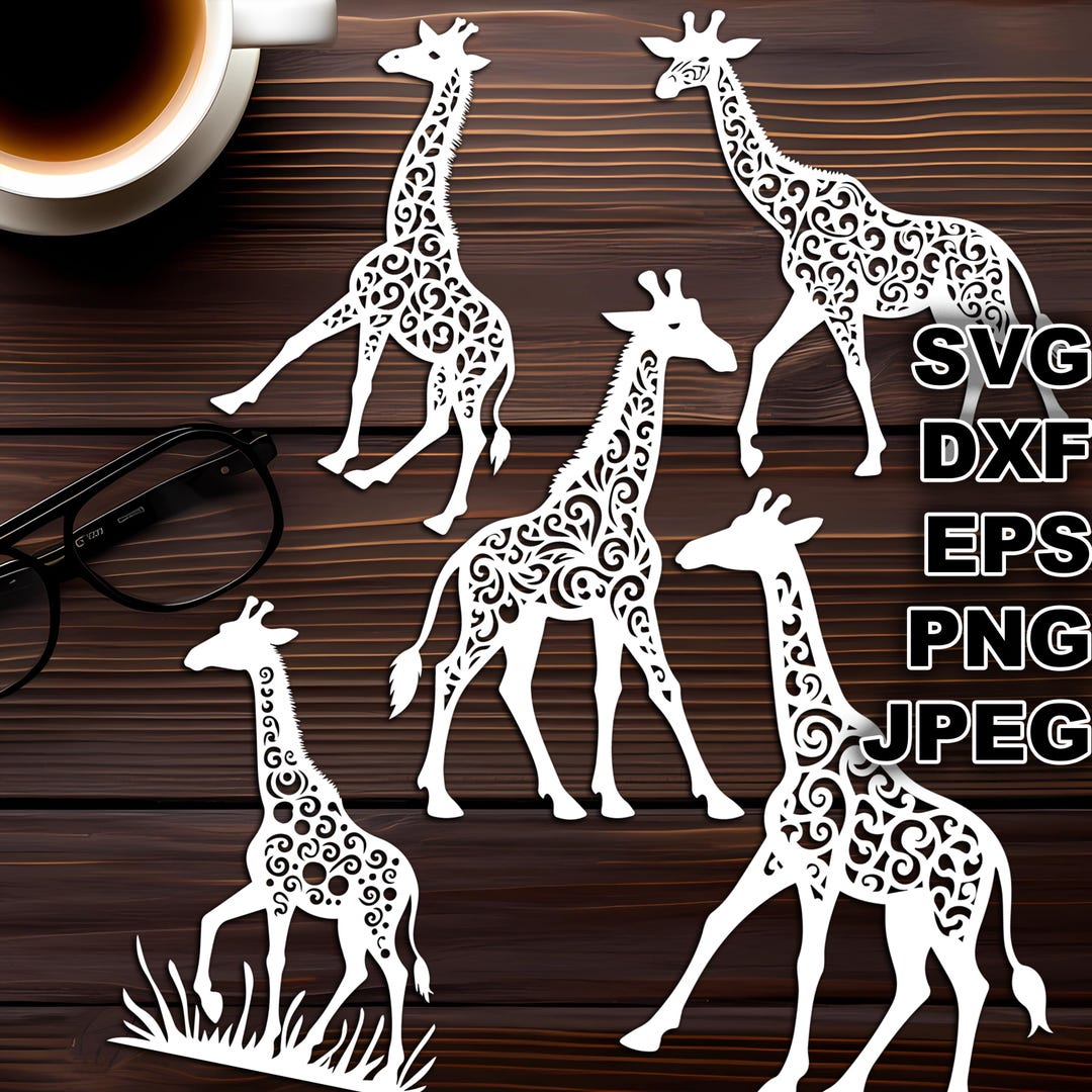 Filigree Giraffes SVG Cut Files (svg Dxf Png Eps Jpeg) Silhouette & Cricut, Digital Scrapbooking ...