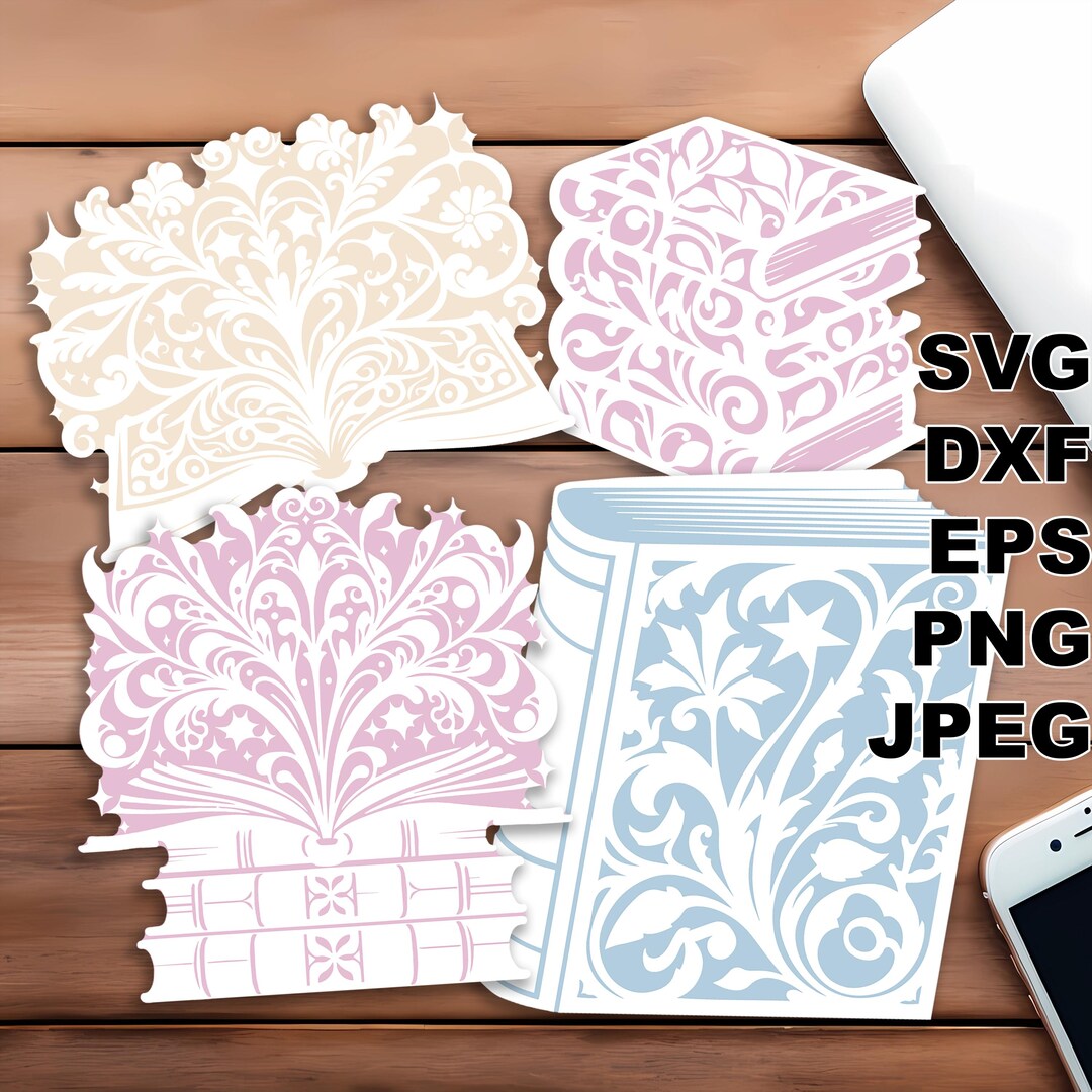 Books SVG Cut Files (svg Dxf Png Eps Jpeg) Silhouette & Cricut, Digital ...