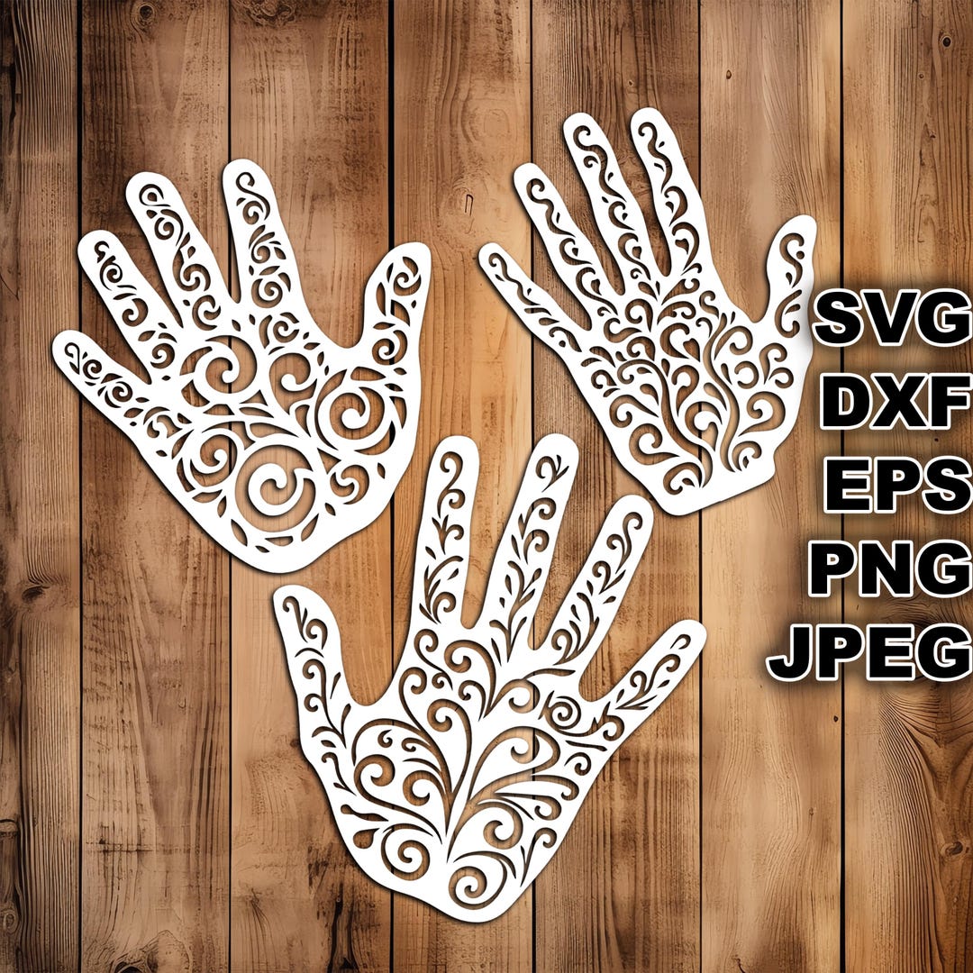 Hand Print Filigree SVG Cut Files (svg Dxf Png Eps Jpeg) Silhouette ...