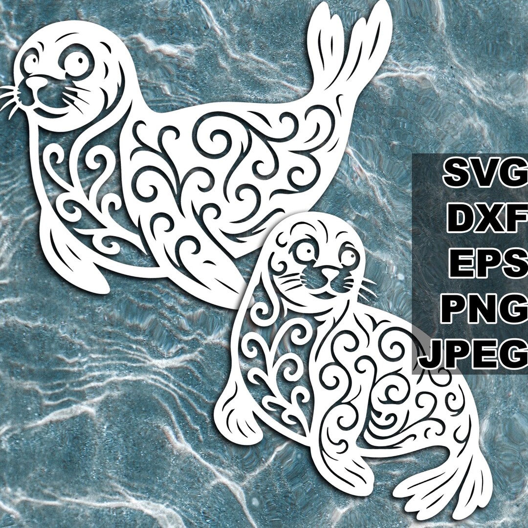 Filigree Harbor Seal SVG Cut Files (svg Dxf Png Eps Jpeg) Silhouette ...