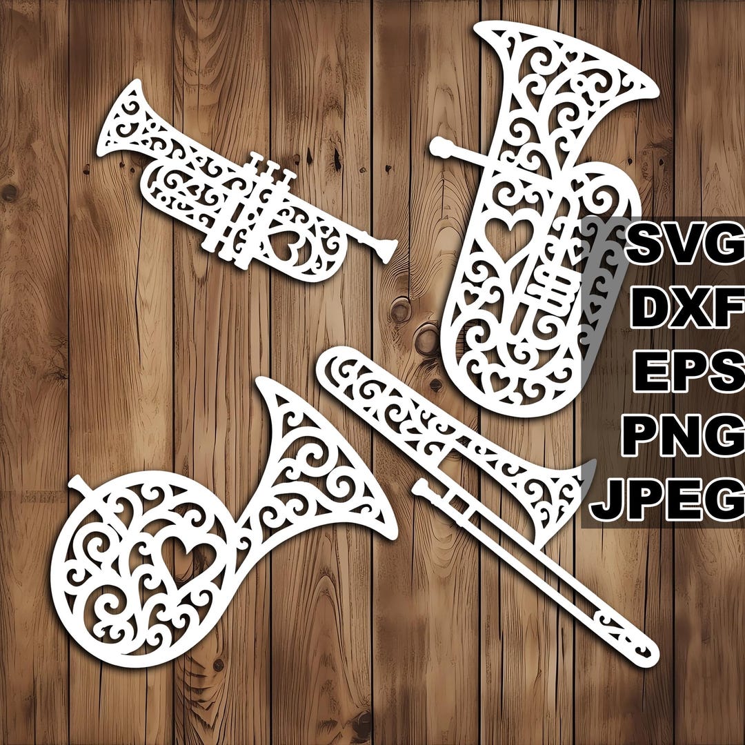 Lovely Brass Instrument SVG Cut Files (svg Dxf Png Eps Jpeg) Silhouette ...