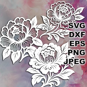 Filigree Peony SVG Cut Files (svg Dxf Png Eps Jpeg) Silhouette & Cricut ...