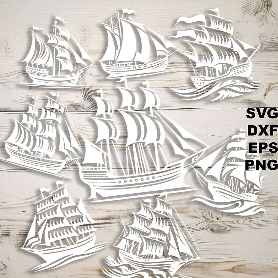 Ships at Sea SVG Cut Files (svg Dxf Png Eps) Silhouette & Cricut ...