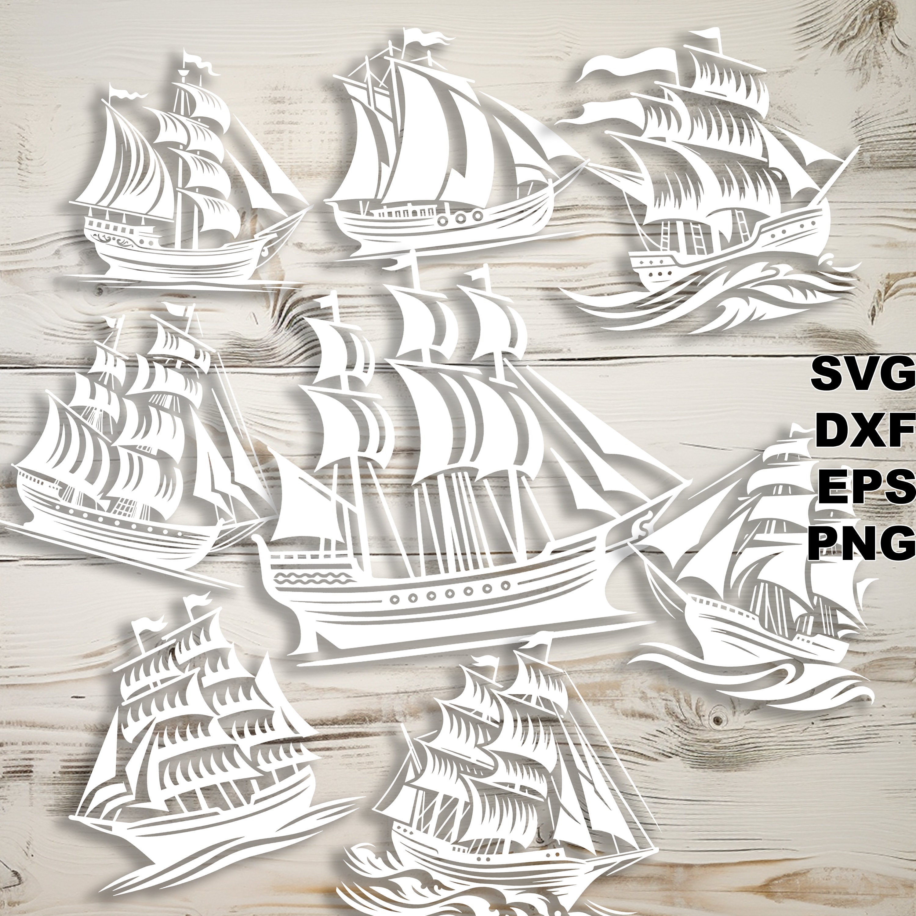 Ships at Sea SVG Cut Files svg Dxf Png Eps Silhouette & Cricut, Digital ...
