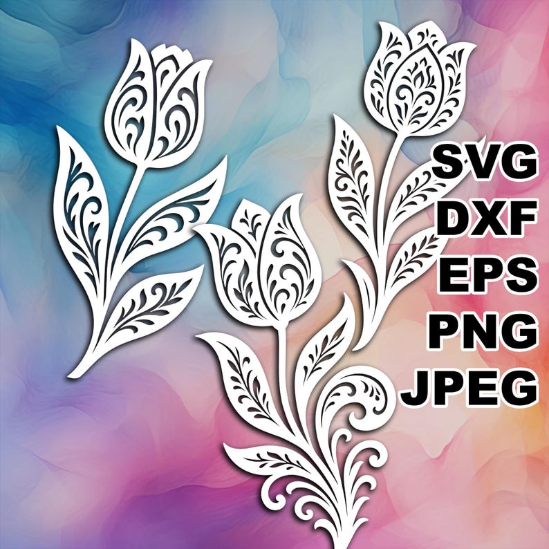Filigree Tulip SVG Cut Files (svg Dxf Png Eps Jpeg) Silhouette & Cricut ...