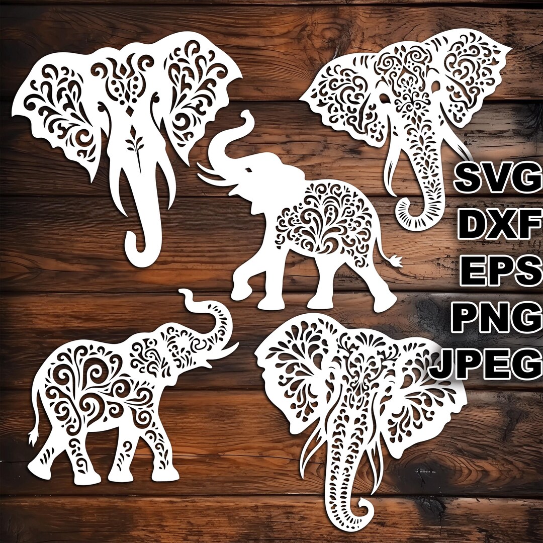 Intricate Elephant SVG Cut Files (svg Dxf Png Eps Jpeg) Silhouette ...