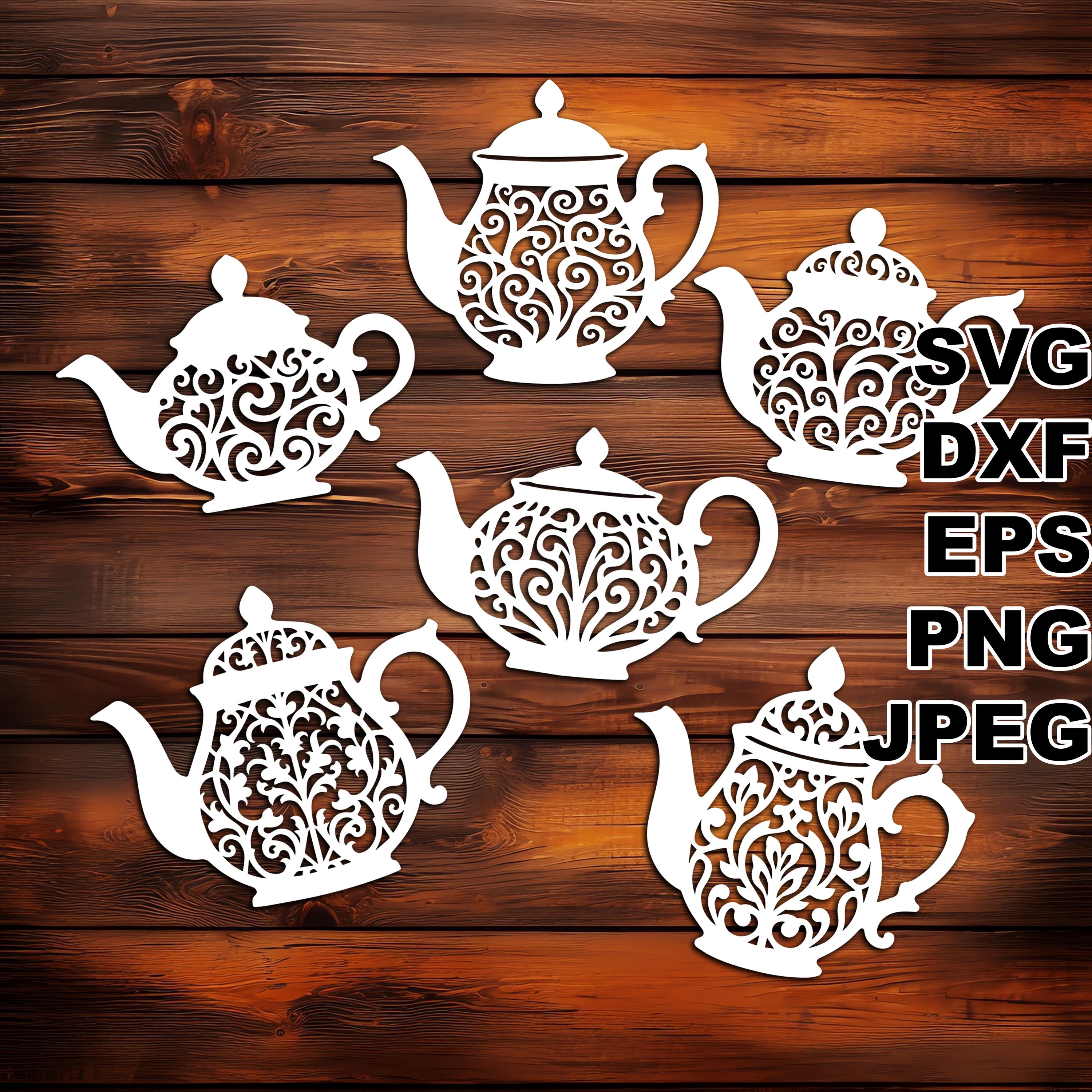 Filigree Tea Pot (more) SVG Cut Files (svg Dxf Png Eps Jpeg) Silhouette ...