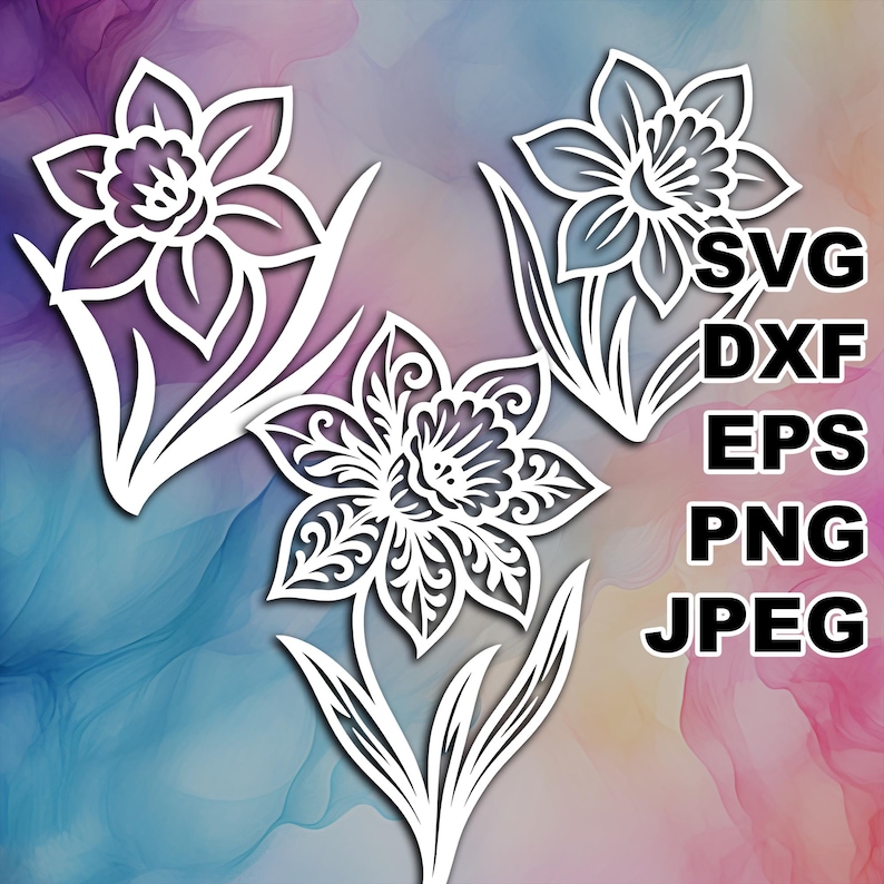 Filigree Daffodil SVG Cut Files (svg Dxf Png Eps Jpeg) Silhouette ...