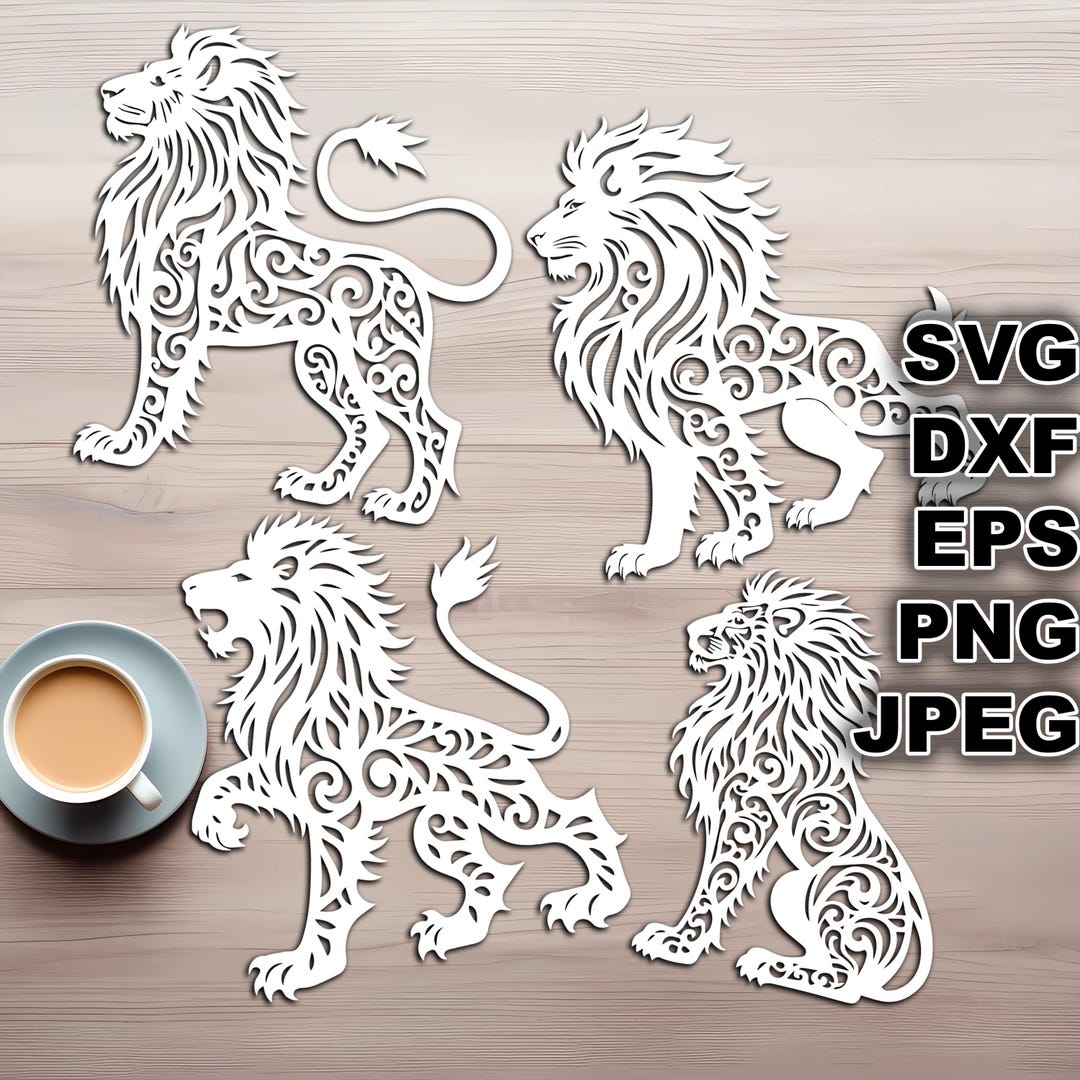 Filigree Lion SVG Cut Files (svg Dxf Png Eps Jpeg) Silhouette & Cricut ...