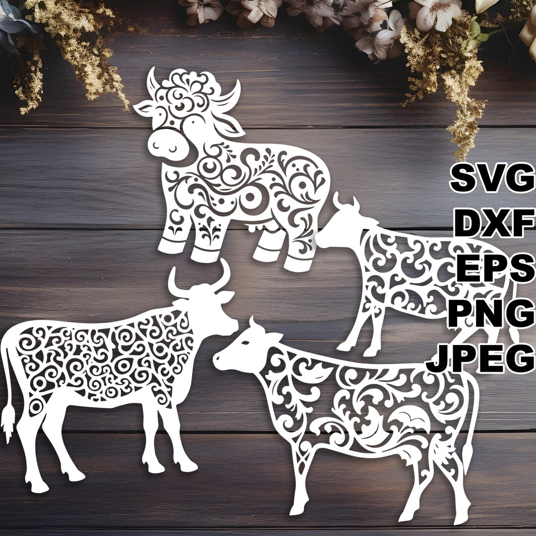 Cow SVG Cut Files (svg Dxf Png Eps Jpeg) Silhouette & Cricut, Digital ...