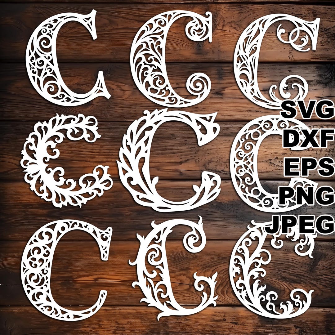 Filigree Letter C SVG Cut Files (svg Dxf Png Eps Jpeg) Silhouette ...