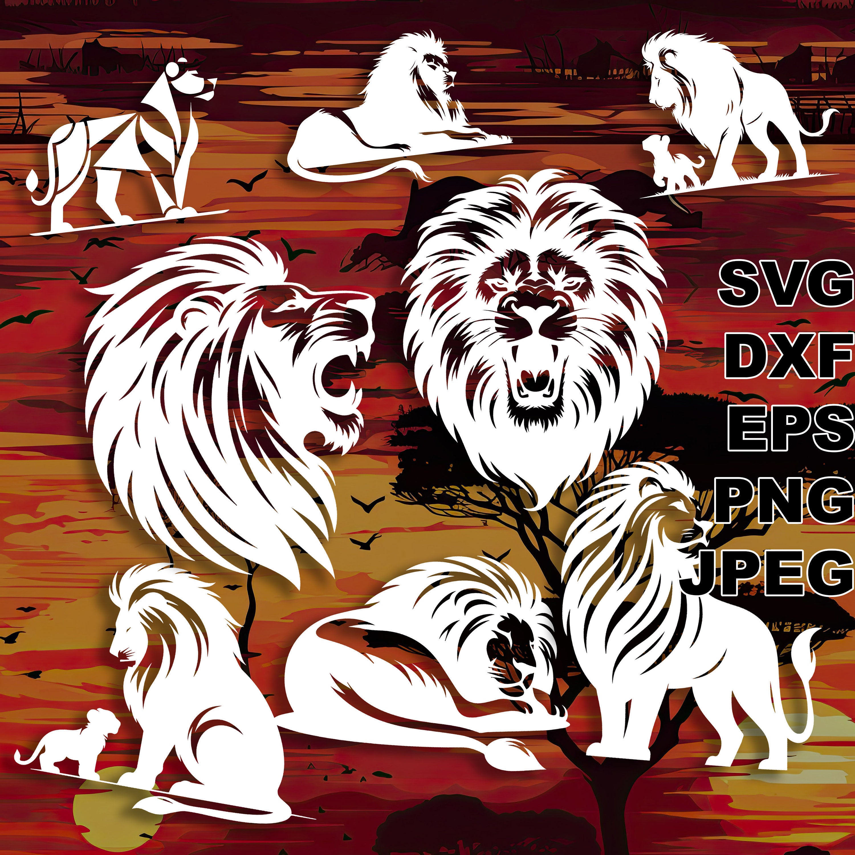 Lion SVG Cut Files svg Dxf Png Eps Jpeg Vinyl and Paper Cut, CNC, Laser ...