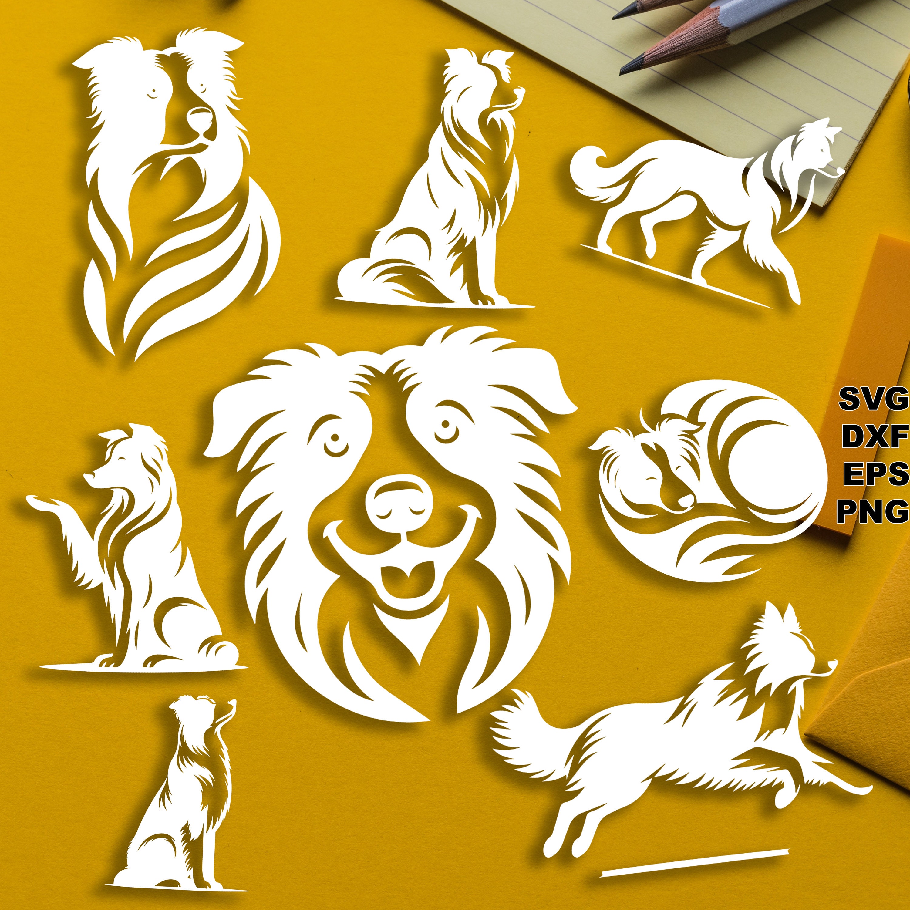 Border Collie SVG Cut Files svg Dxf Png Eps Silhouette & Cricut ...