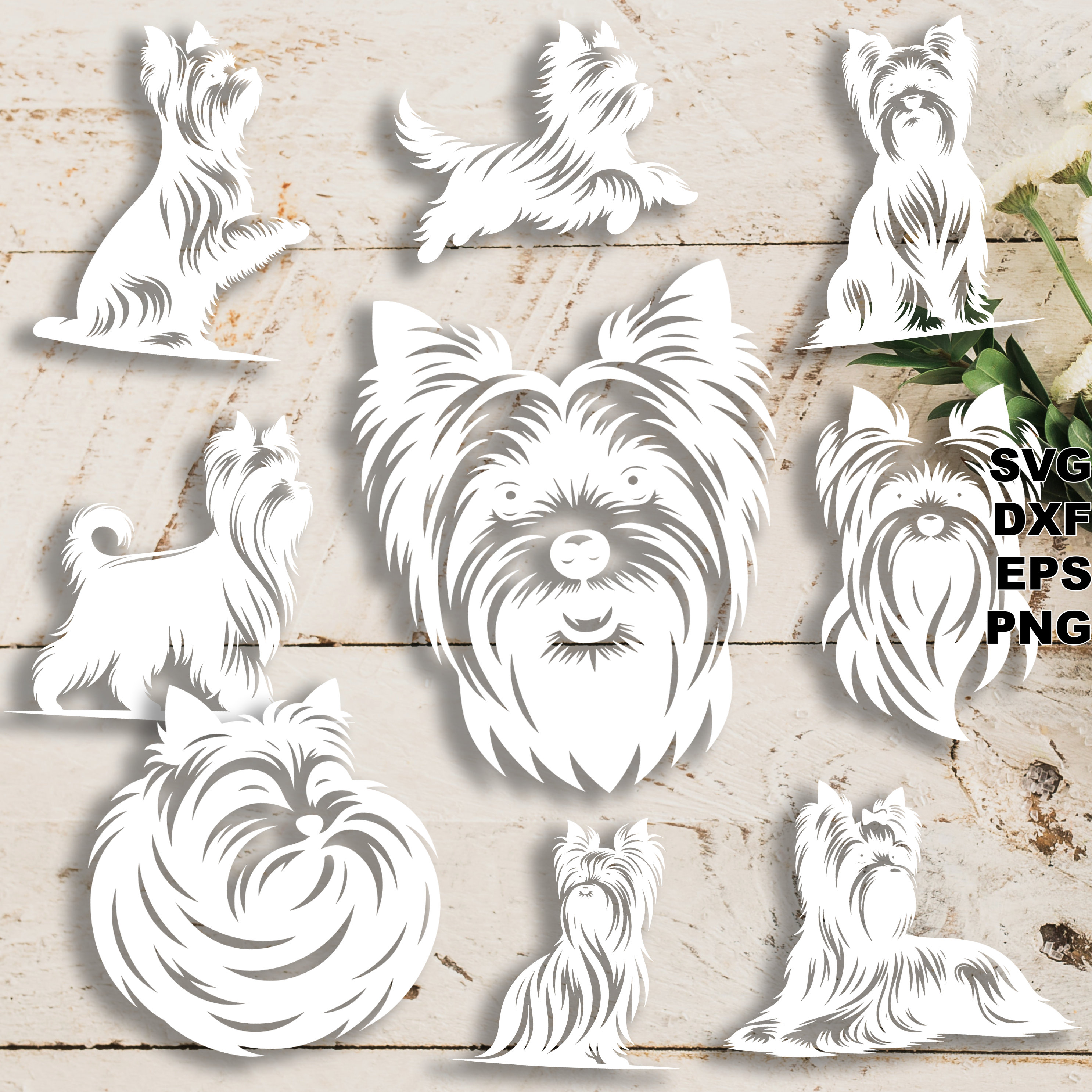 Yorkie SVG Cut Files svg Dxf Png Eps Silhouette & Cricut, Digital ...