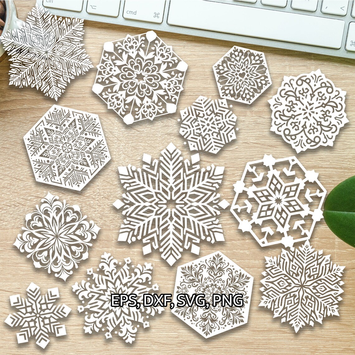 Snowflake SVG Cut Files svg Dxf Png Eps Silhouette & Cricut, Digital ...