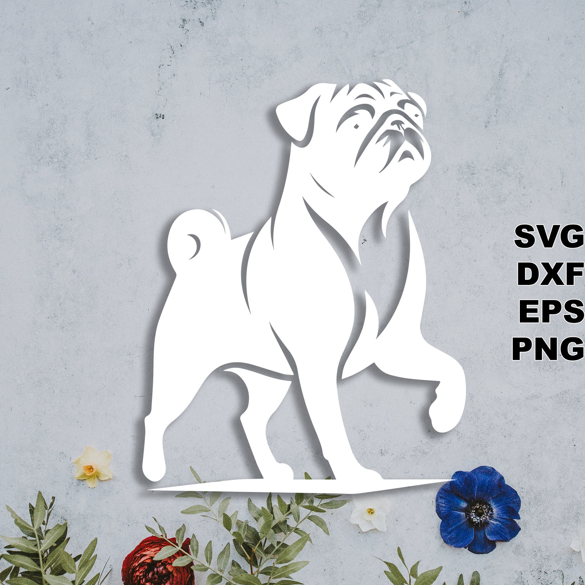 Pug SVG Cut Files svg Dxf Png Eps Silhouette & Cricut, Digital ...