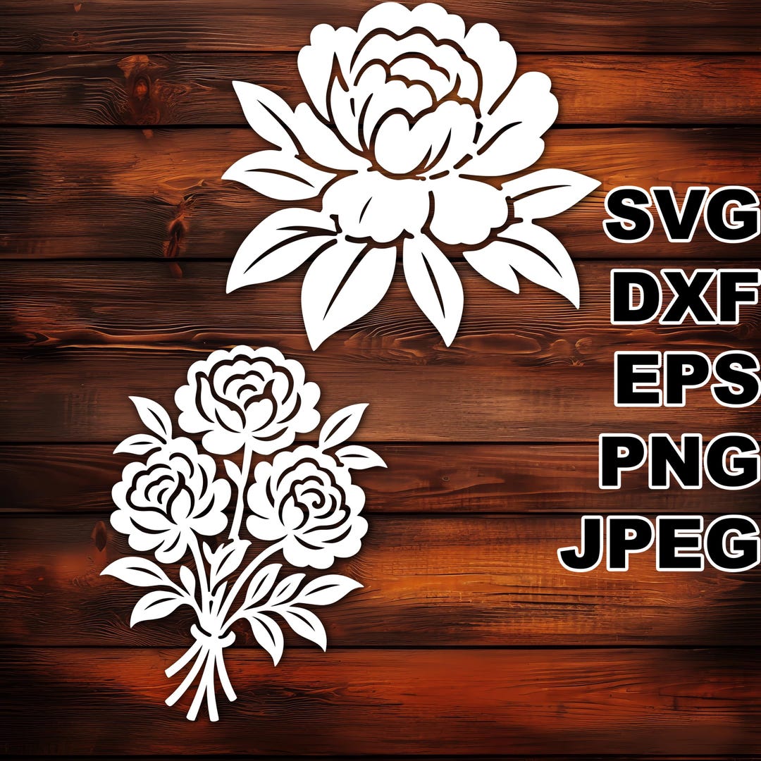 Simple Peony SVG Cut Files (svg Dxf Png Eps Jpeg) Silhouette & Cricut ...