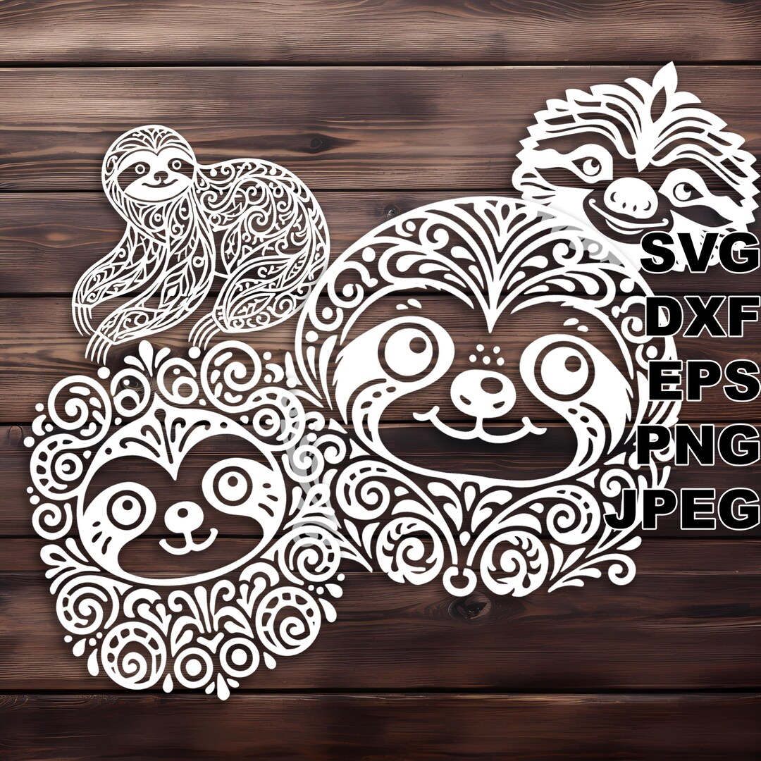 Sloth Fancy SVG Cut Files (svg Dxf Png Eps Jpeg) Silhouette & Cricut ...