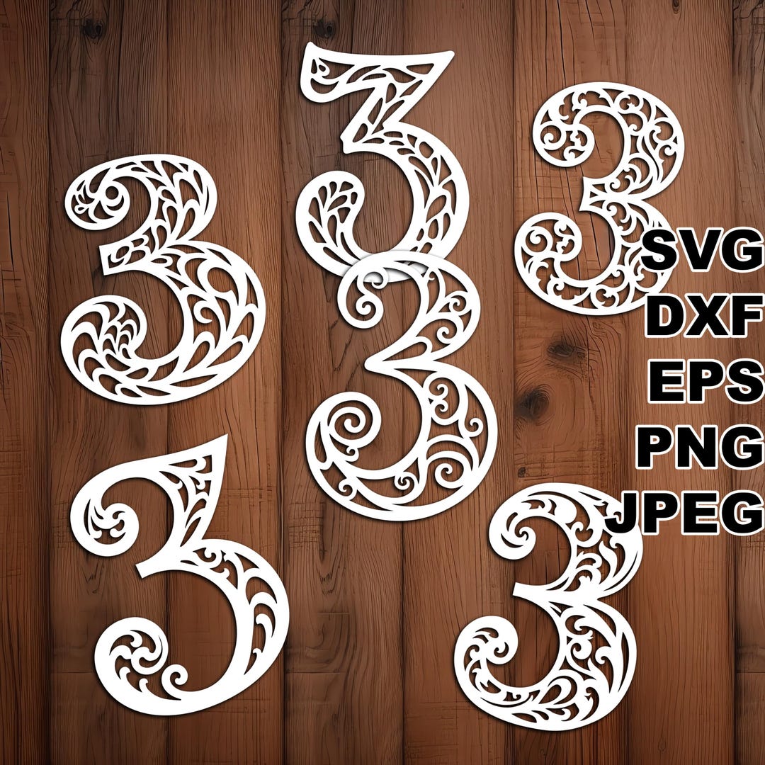 Filigree Number 3 SVG Cut Files (svg Dxf Png Eps Jpeg) Silhouette ...
