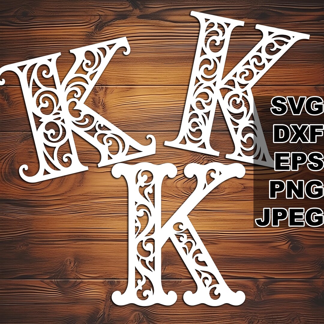 K Filigree Letter SVG Cut Files (svg Dxf Png Eps Jpeg) Silhouette ...
