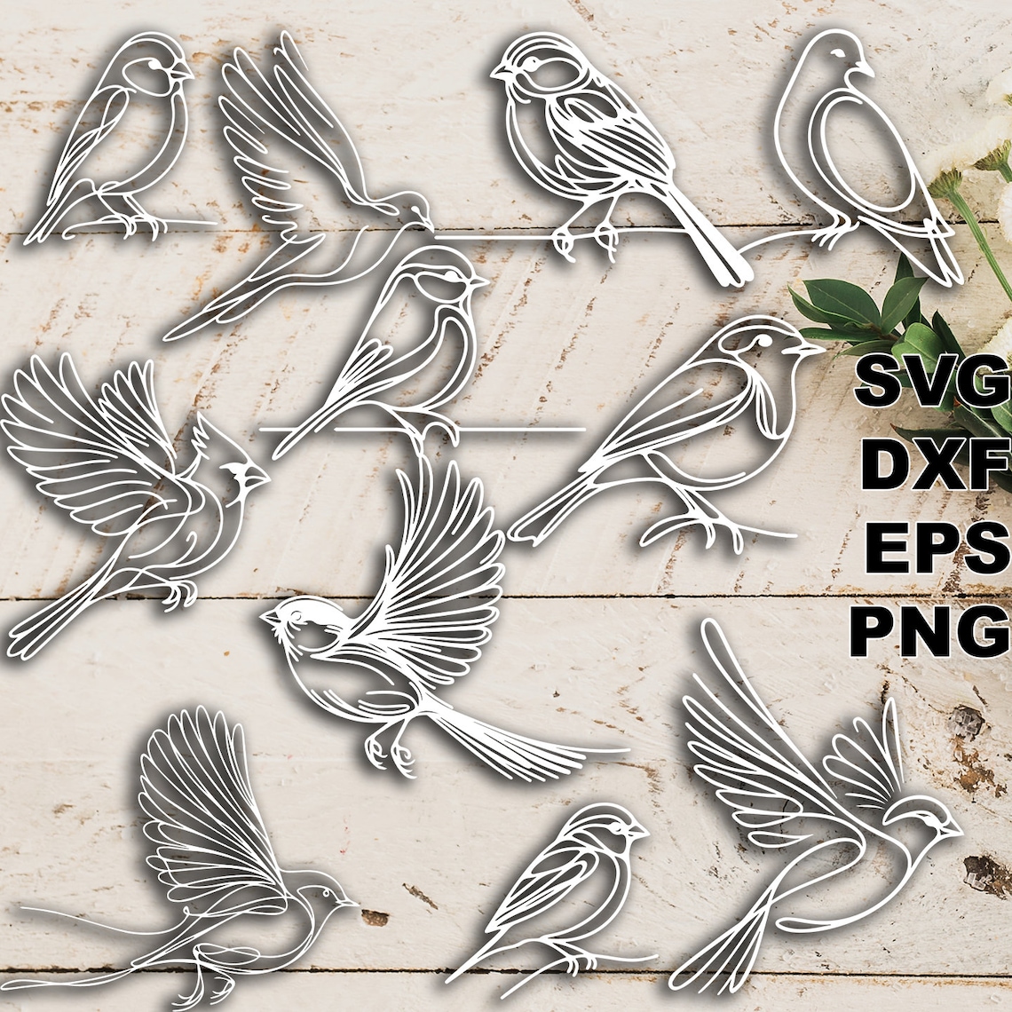 Small Birds Line Art SVG Cut Files (svg Dxf Png Eps) Silhouette ...