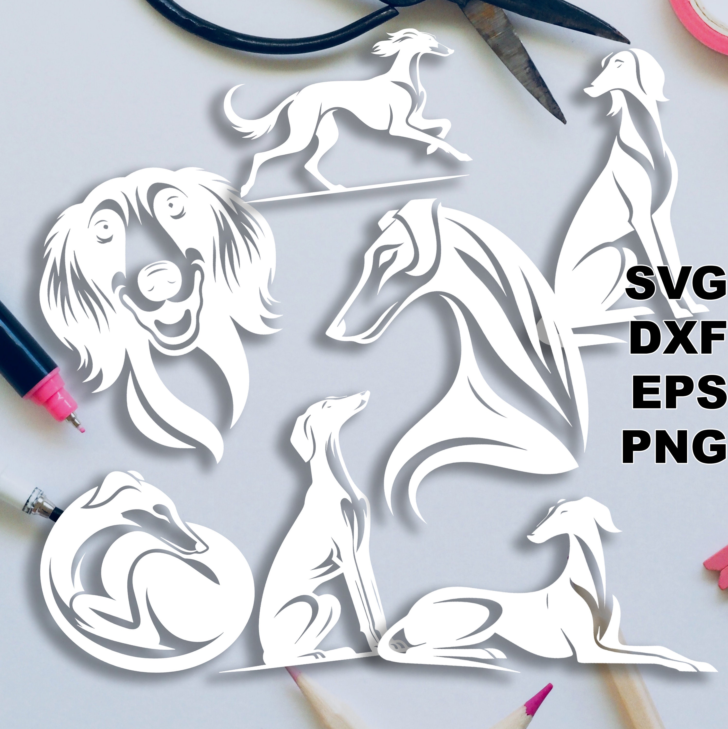 Saluki SVG Cut Files svg Dxf Png Eps Silhouette & Cricut, Digital ...