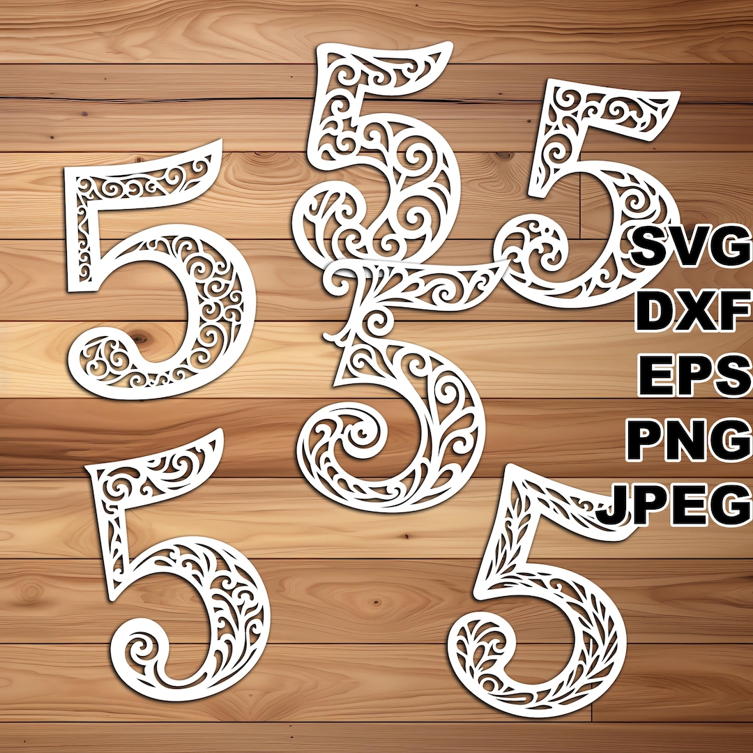 Filigree Number 5 SVG Cut Files (svg Dxf Png Eps Jpeg) Silhouette ...