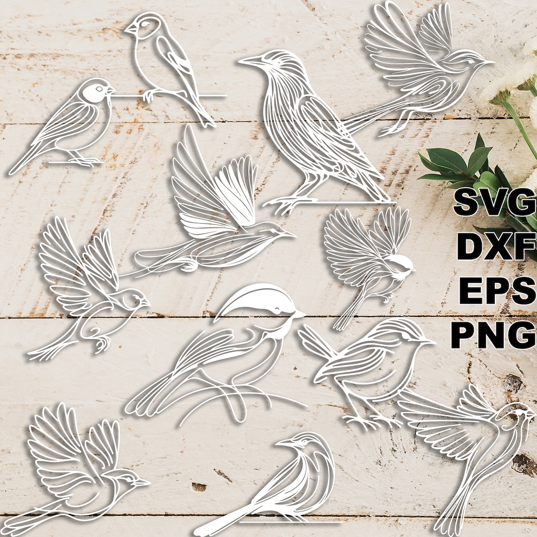 Small Birds Line Art SVG Cut Files (svg Dxf Png Eps) Silhouette ...