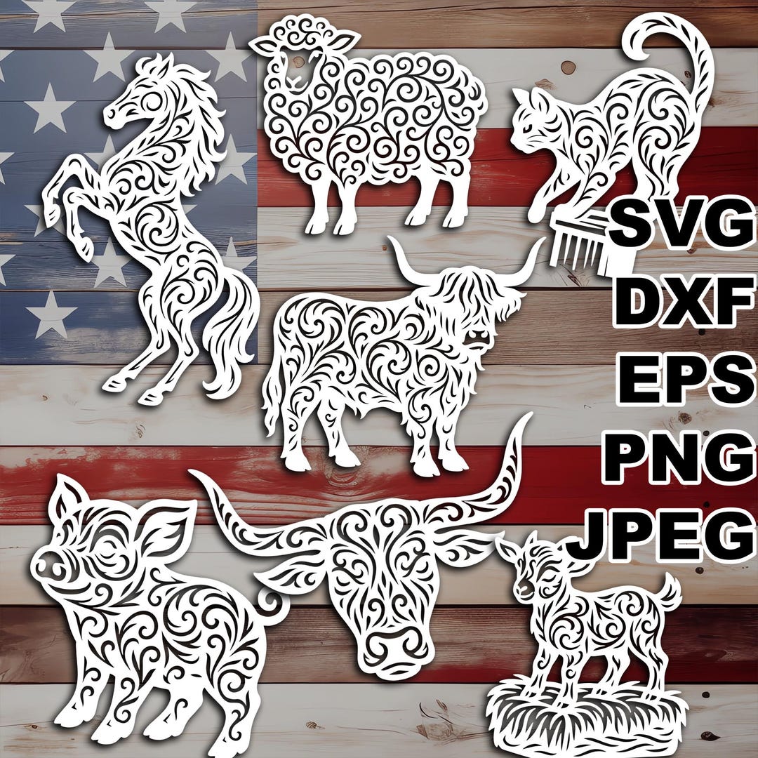 Filigree Ranch Animals SVG Cut Files (svg Dxf Png Eps Jpeg) Silhouette ...