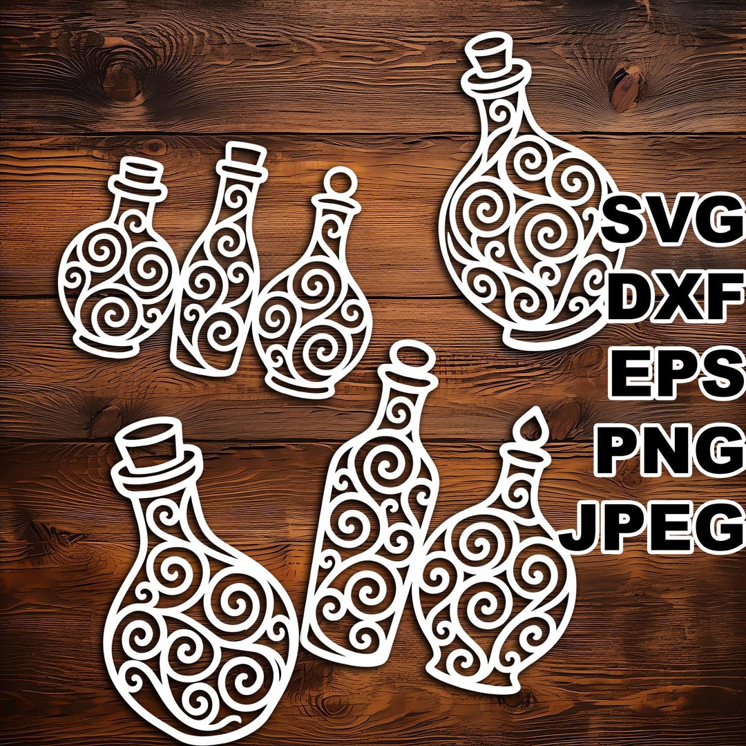 Elegant Potion Bottles SVG Cut Files (svg Dxf Png Eps Jpeg) Silhouette ...