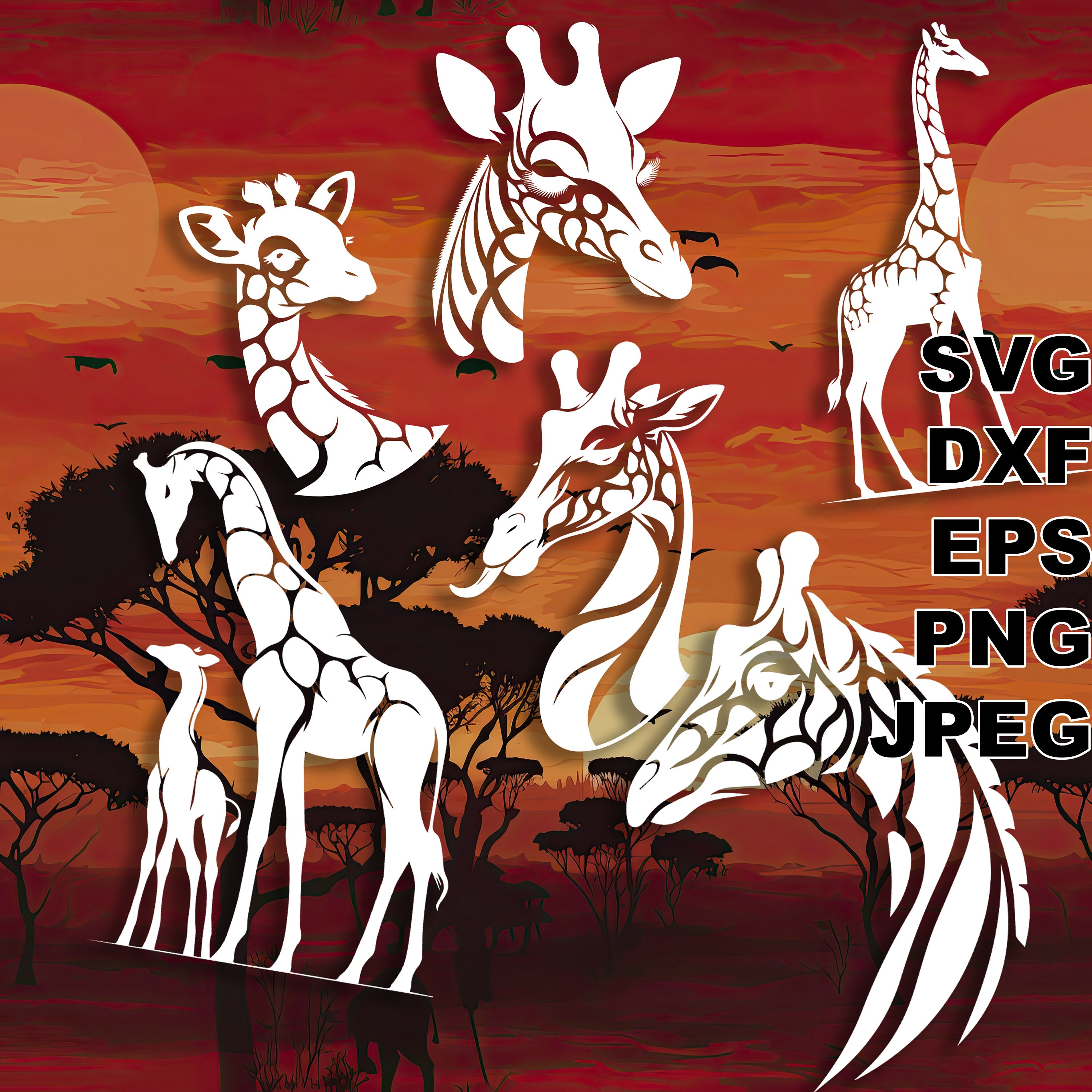 Giraffe SVG Cut Files svg Dxf Png Eps Jpeg Vinyl and Paper Cut, CNC ...