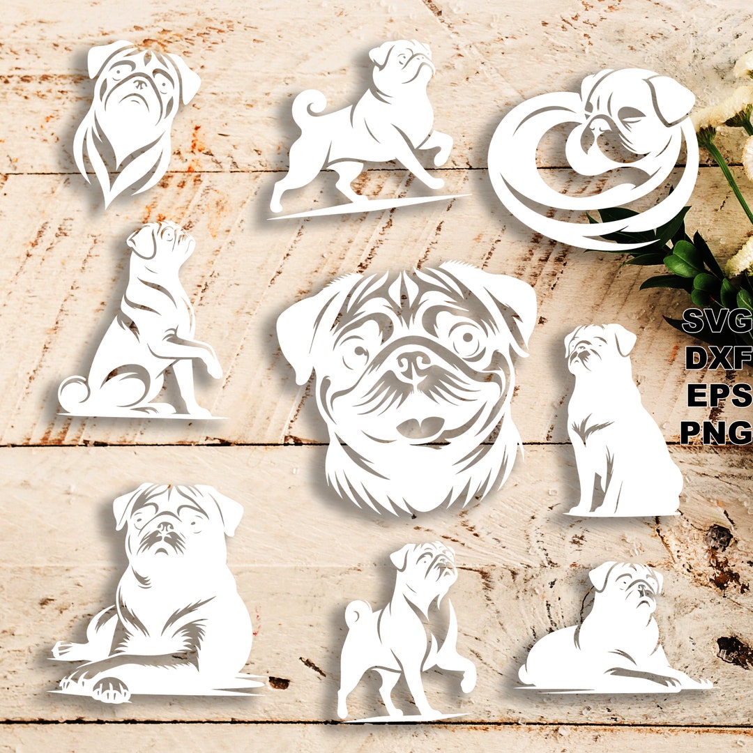 Pug SVG Cut Files (svg Dxf Png Eps) Silhouette & Cricut, Digital ...