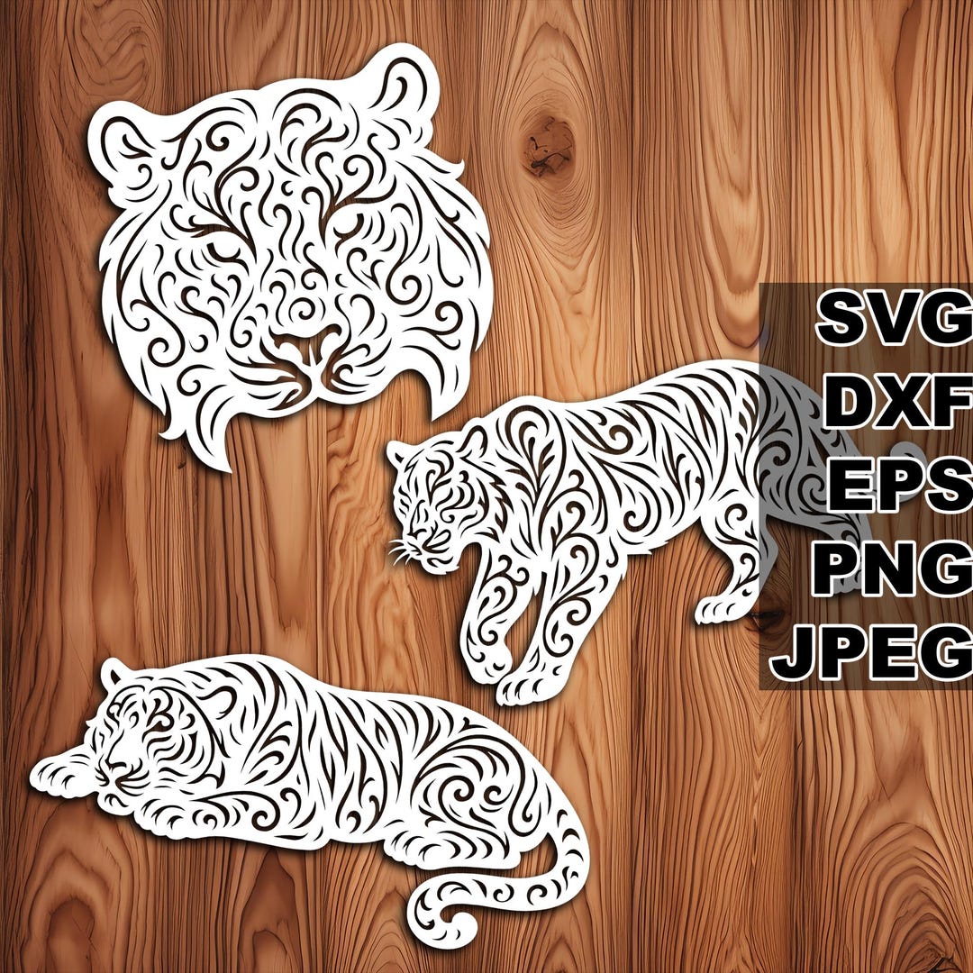 Filigree Tiger SVG Cut Files (svg Dxf Png Eps Jpeg) Silhouette & Cricut ...