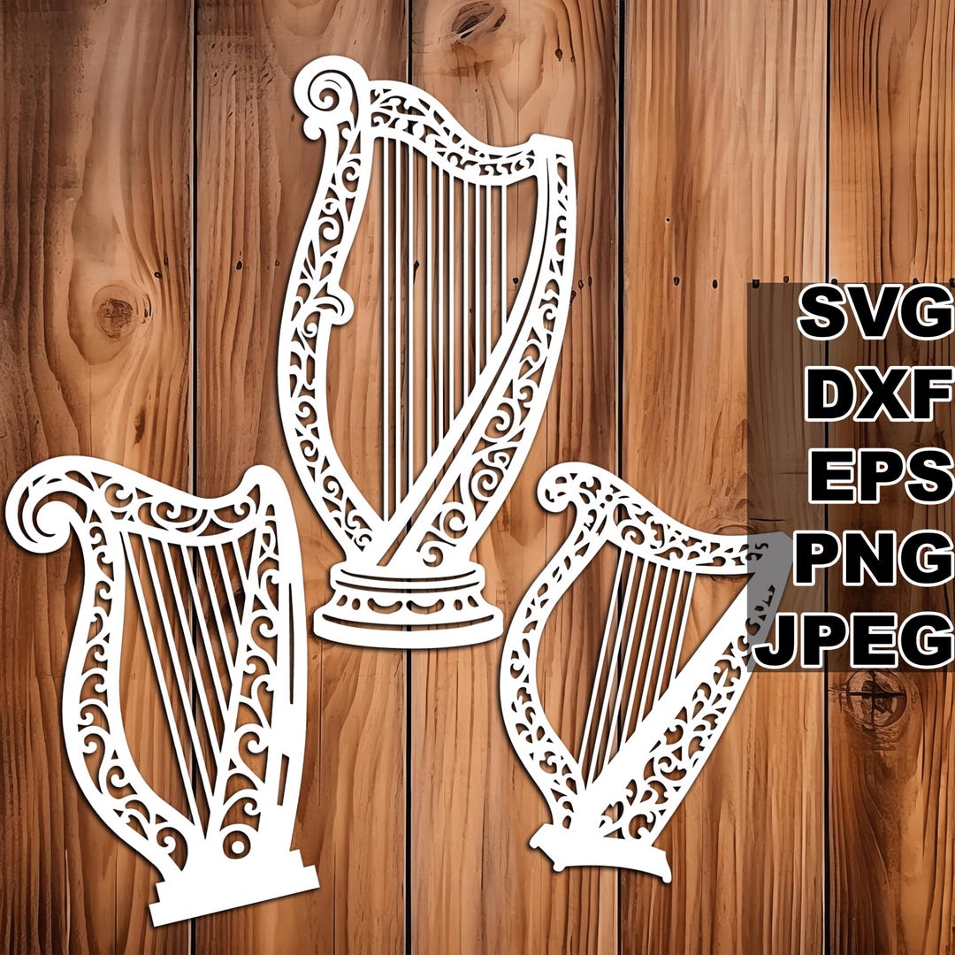 Harp Filigree SVG Cut Files (svg Dxf Png Eps Jpeg) Silhouette & Cricut ...