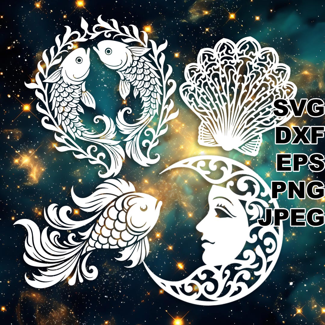 Pisces SVG Cut Files (svg Dxf Png Eps Jpeg) Silhouette & Cricut ...