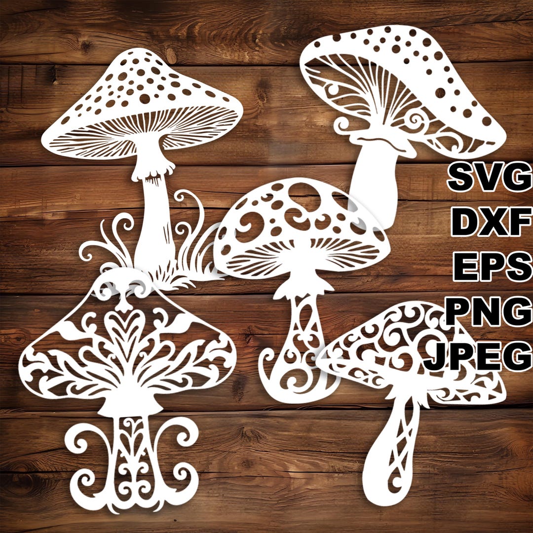 Fancy Mushrooms SVG Cut Files (svg Dxf Png Eps Jpeg) Silhouette ...