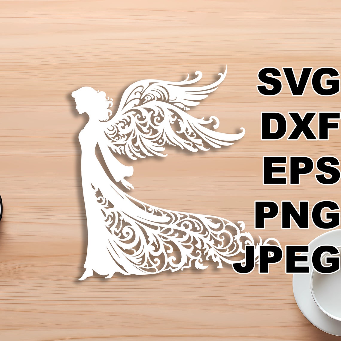 Elegant Angels SVG Cut Files svg Dxf Png Eps Jpg Silhouette & Cricut ...