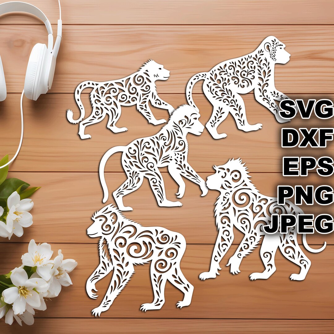 More Filigree Baboons SVG Cut Files (svg Dxf Png Eps Jpeg) Silhouette ...