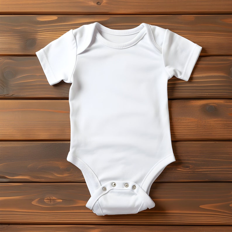 White Baby Bodysuit Mockup With A Wood Background - Etsy