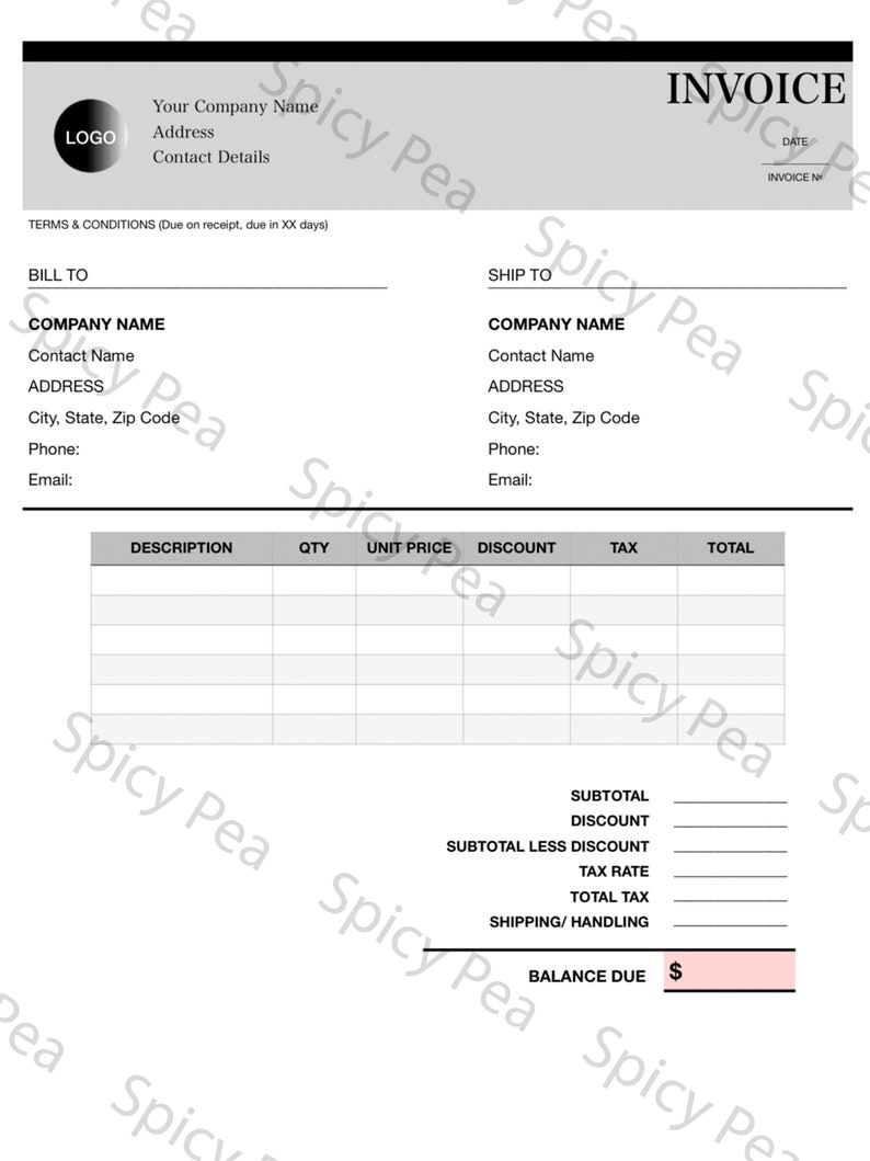 Printable Invoice Receipt Invoice Template Business - Etsy