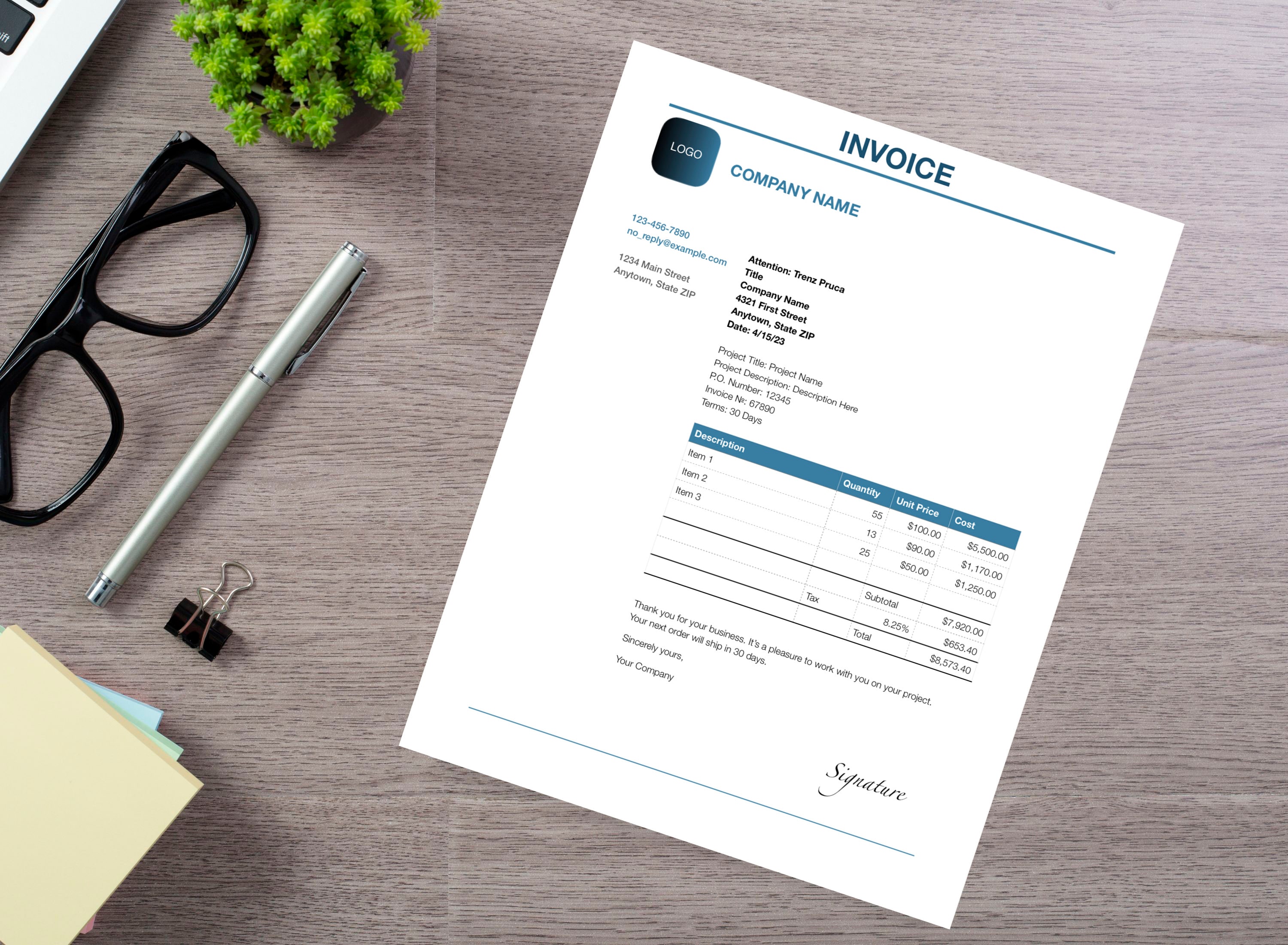 Printable Invoice, Receipt, Invoice Template, Business Form, Editable ...