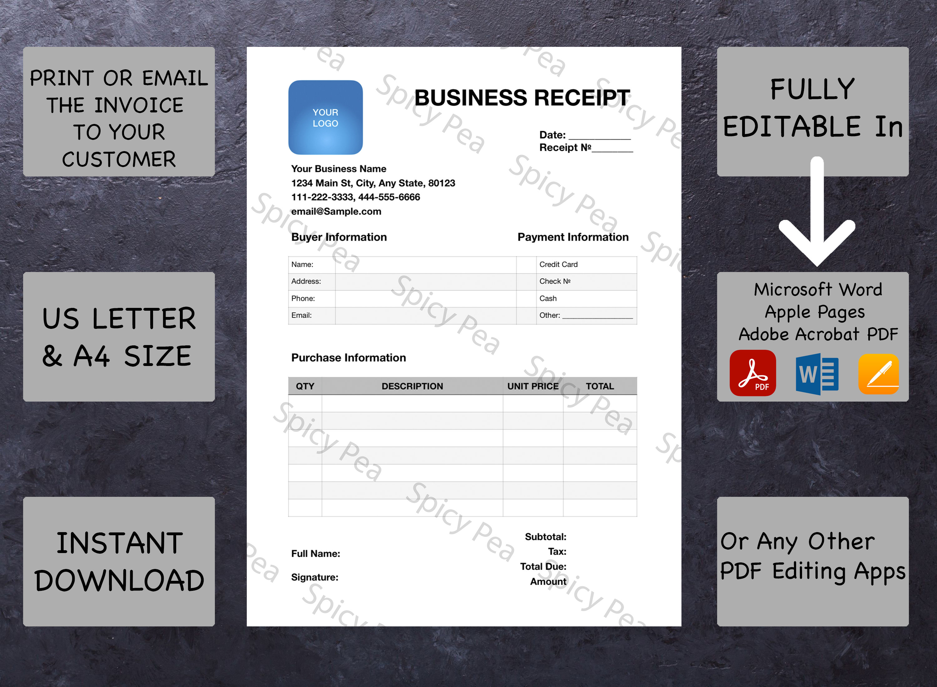 Printable Business Receipt, Invoice Template, Business Invoice ...