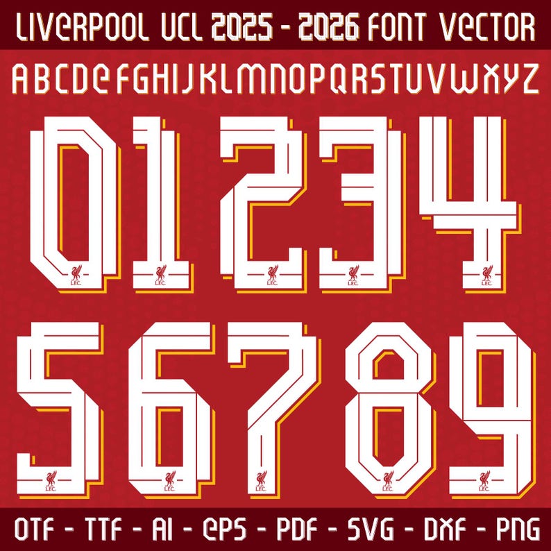 Liverpool 2025-26 Font Vector: UCL Home & Away Kit (digital Download ...