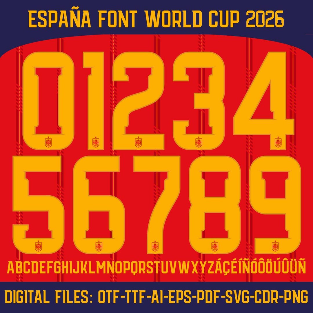 Spain Jersey Font 2026 World Cup: Football Vector Typeface (digital ...