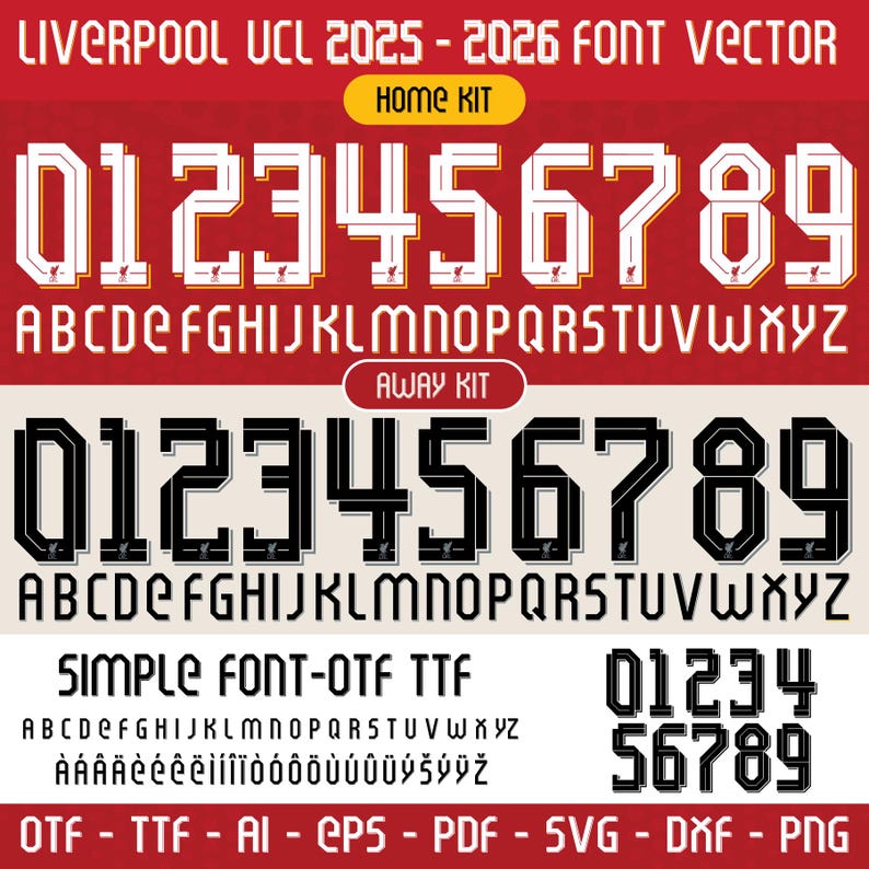 Liverpool 2025-26 Font Vector: UCL Home & Away Kit (digital Download ...